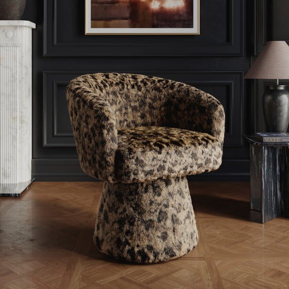 Reza Leopard Print Faux Fur Swivel Chair by Dunelm | uFurnish.com