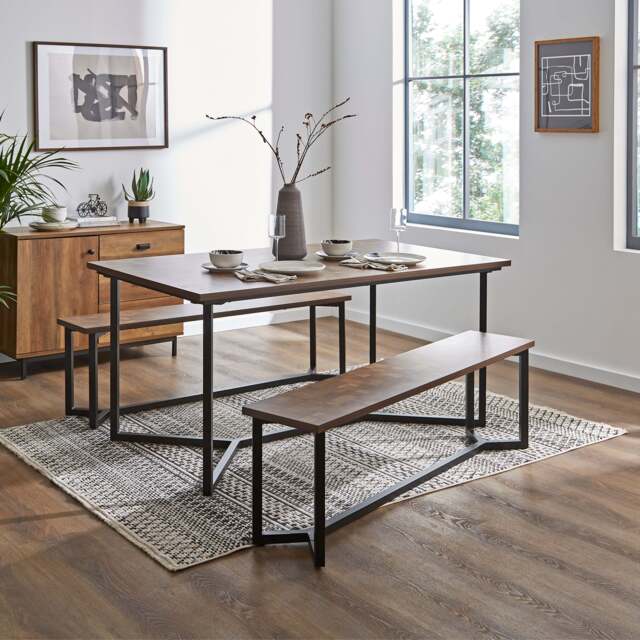 Brayden 6 Seater Rectangular Dining Table With 2 Benches Black by ...
