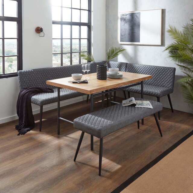 Bryant Rectangular Dining Table with Montreal Grey Faux Leather Benches ...
