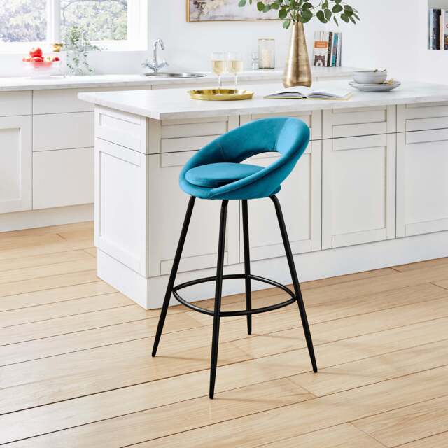 Lucie Bar Stool, Velvet Peacock by Dunelm | ufurnish.com