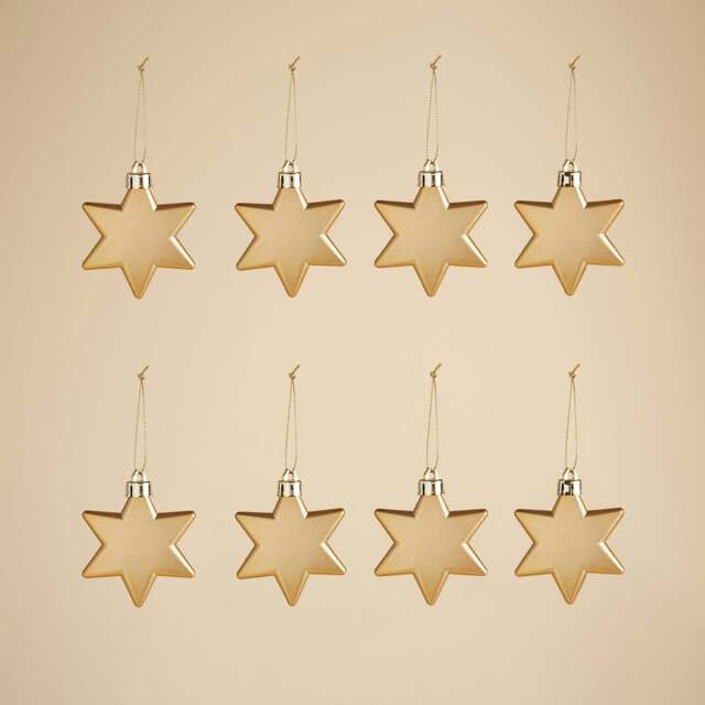 Pack of 8 Gold Star Baubles Gold by Dunelm | ufurnish.com