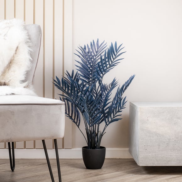 Artificial Navy Areca Palm Tree in Black Plant Pot by Dunelm | ufurnish.com