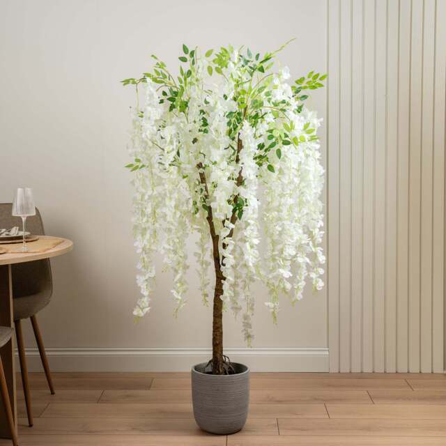 Artificial Wisteria Tree in White Plant Pot Natural by Dunelm ...