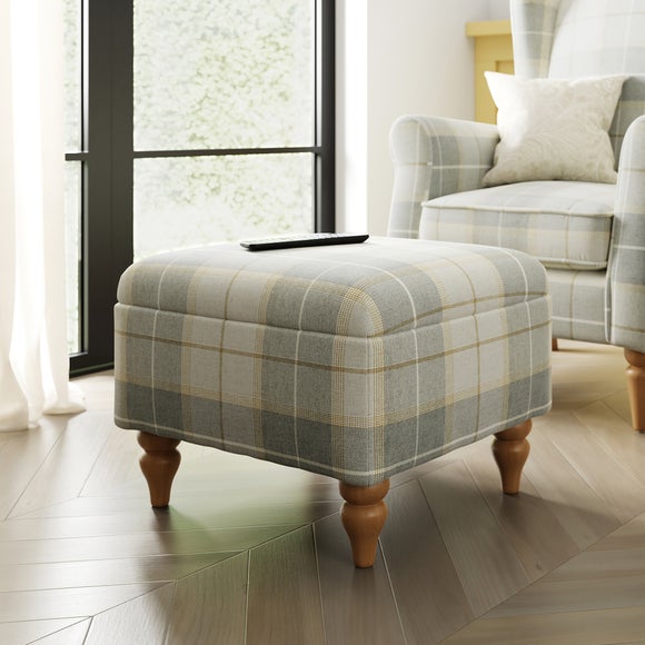 Oswald Check Footstool, Natural Grey by Dunelm | ufurnish.com