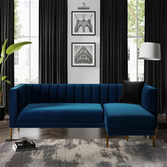 Bellamy Luxe Velvet Right Hand Corner Chaise by Dunelm | uFurnish.com