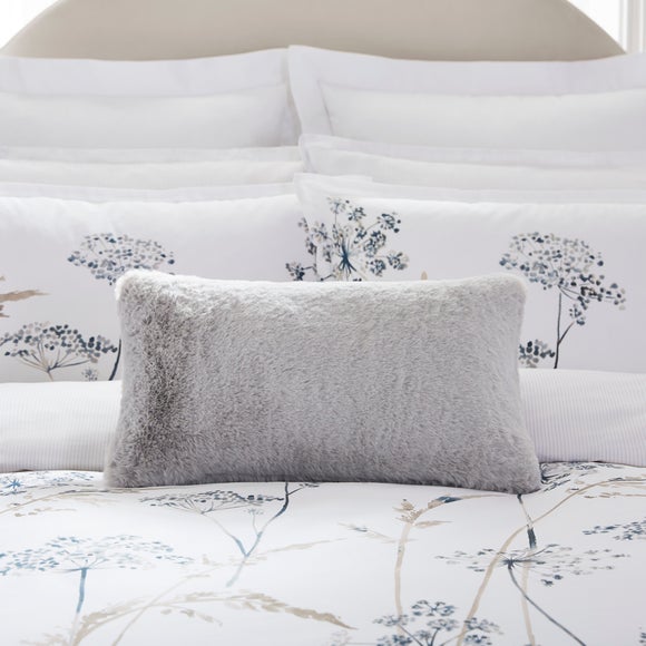 Dorma Purity Faux Fur Grey Boudoir Cushion by Dunelm | ufurnish.com