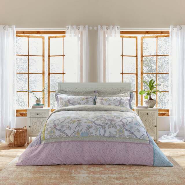 Dorma Meredith Mauve Cotton Duvet Cover and Pillowcase Set white by ...