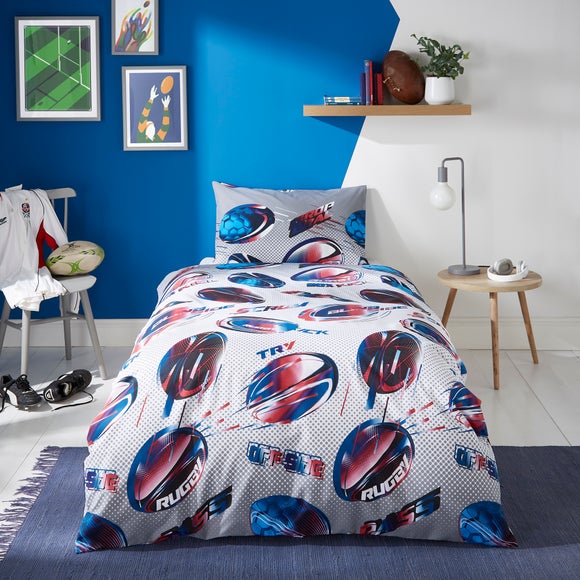 Rugby Reversible Duvet Cover and Pillowcase Set by Dunelm | ufurnish.com