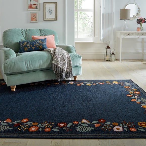 Camellia Floral Border Rug by Dunelm | ufurnish.com
