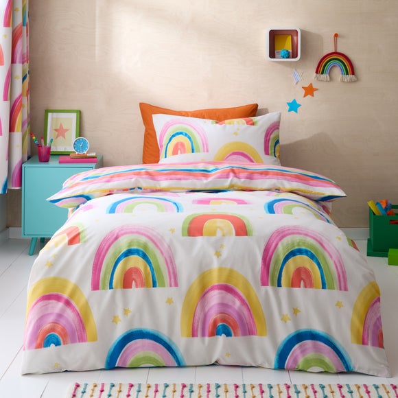 Watercolour Rainbow 100% Cotton Reversible Duvet Cover and Pillowcase ...