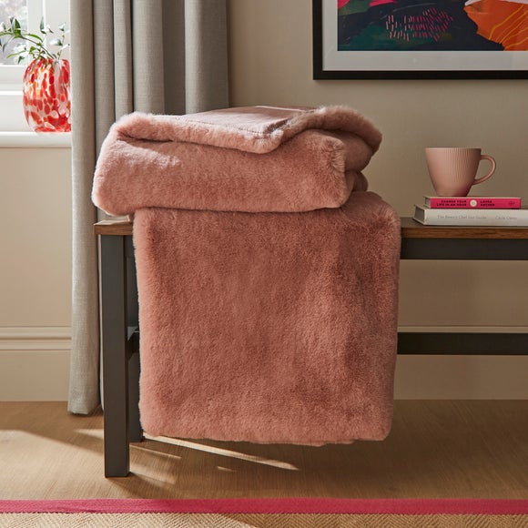 Silky Soft Faux Fur Throw Blanket by Dunelm | ufurnish.com