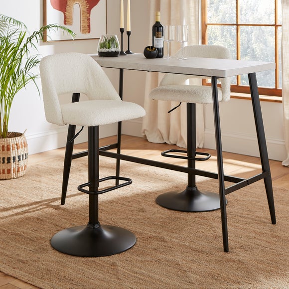 Jonas Adjustable Height Bar Stool, Ivory Boucle by Dunelm | ufurnish.com