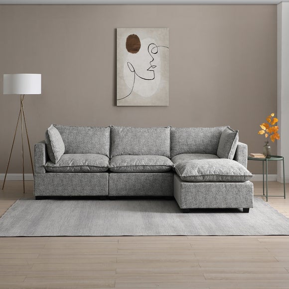 Moda 3 Seater Modular Sofa with Chaise Light Grey Boucle by Dunelm ufurnish