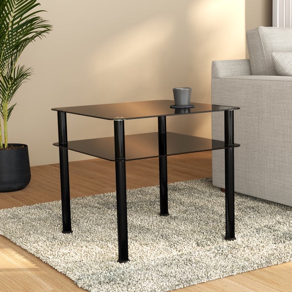 AVF Side Coffee Table, Black Glass with Black Legs by Dunelm | ufurnish.com
