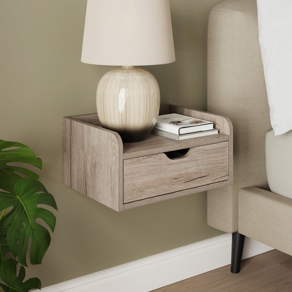 Cilla 1 Drawer Floating Bedside Table, Grey Oak Effect by Dunelm ...