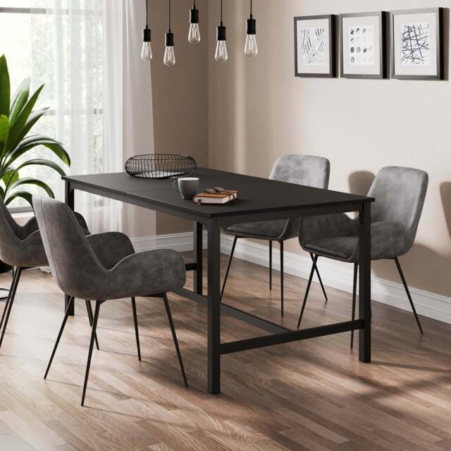 Fulton Rectangular Extendable Dining Table with Axel Grey Faux Leather ...