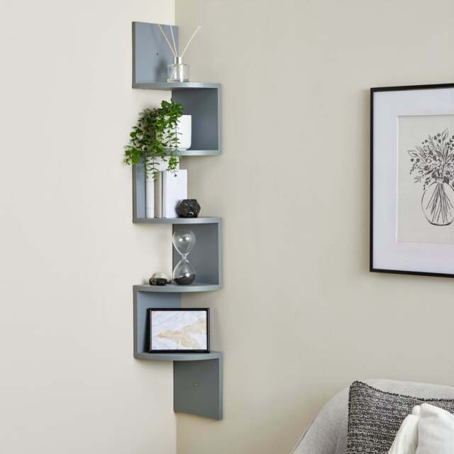 Corner Wall Mounted Shelving Unit Grey by Dunelm | ufurnish.com