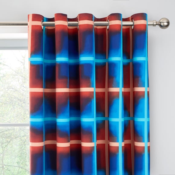 Red & Blue Neon Checks Blackout Eyelet Curtains by Dunelm | ufurnish.com