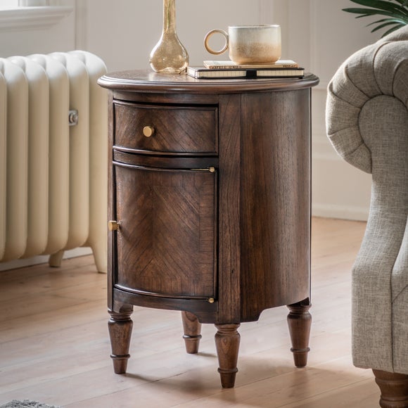 Matola Dark Wood Drum Side Table by Dunelm | ufurnish.com