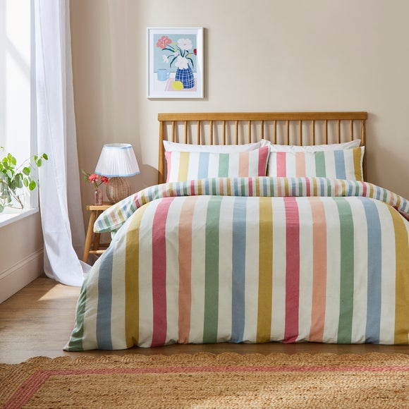 Martha Stripe Brushed Cotton Duvet Cover and Pillowcase Set by Dunelm ...