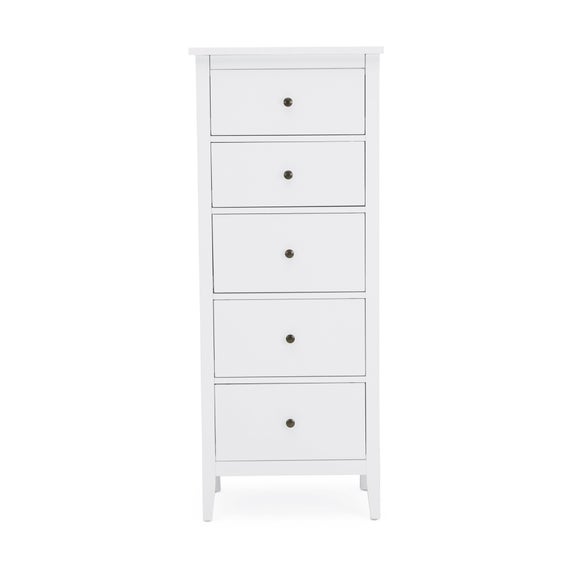 Lynton Tall Small 5 Drawer Chest, White by Dunelm | ufurnish.com