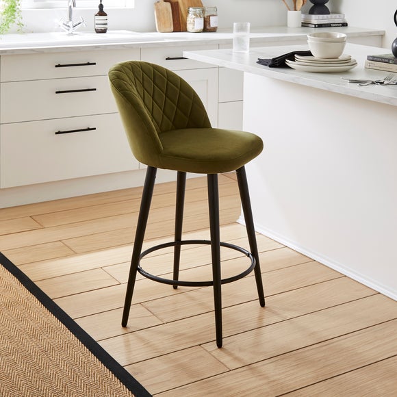 Astrid Bar Stool, Velvet by Dunelm | ufurnish.com