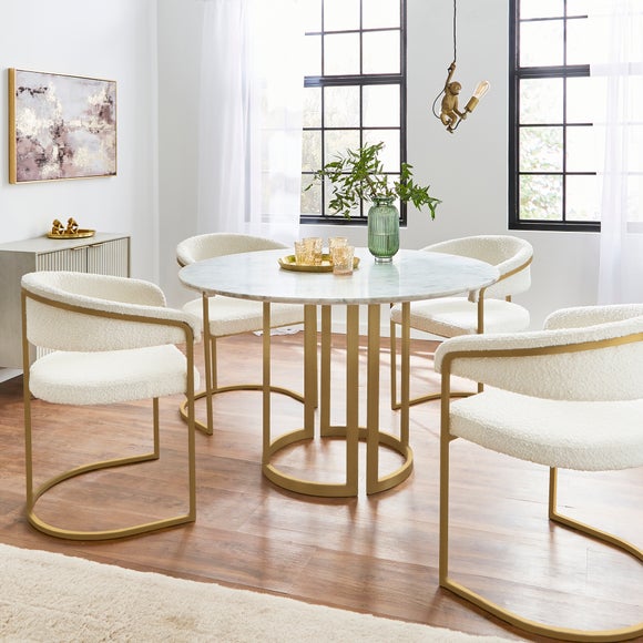 Sascha 4 Seater Round Dining Table, Marble by Dunelm | ufurnish.com