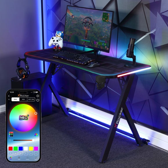 X Rocker Lumio Compact LED Gaming Desk by Dunelm | ufurnish.com