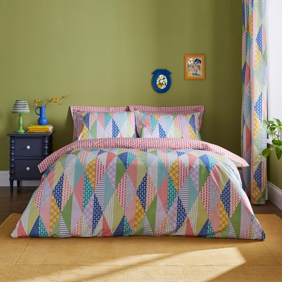 Joy Patchwork Pink Duvet Cover and Pillowcase Set by Dunelm | ufurnish.com