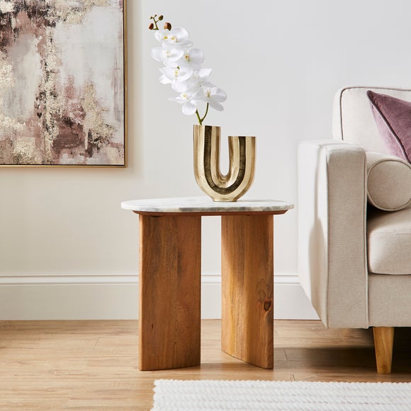 Arya Oval Side Table, Mango Wood and Real Marble by Dunelm | uFurnish.com