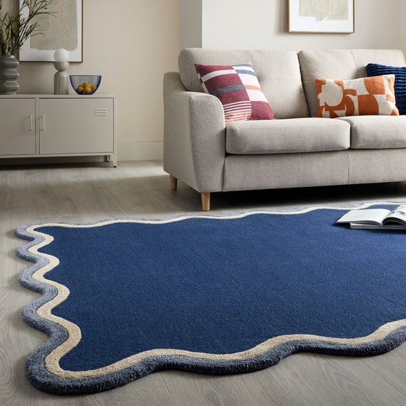 Azure Wave Border Wool Rug by Dunelm | ufurnish.com