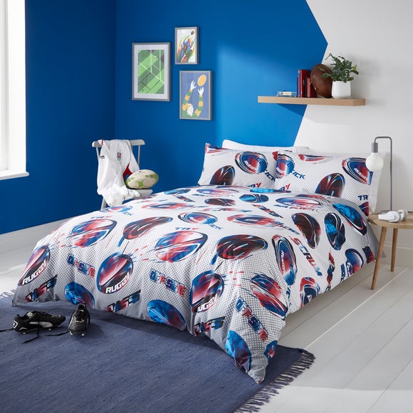 Rugby Reversible Duvet Cover and Pillowcase Set by Dunelm | ufurnish.com