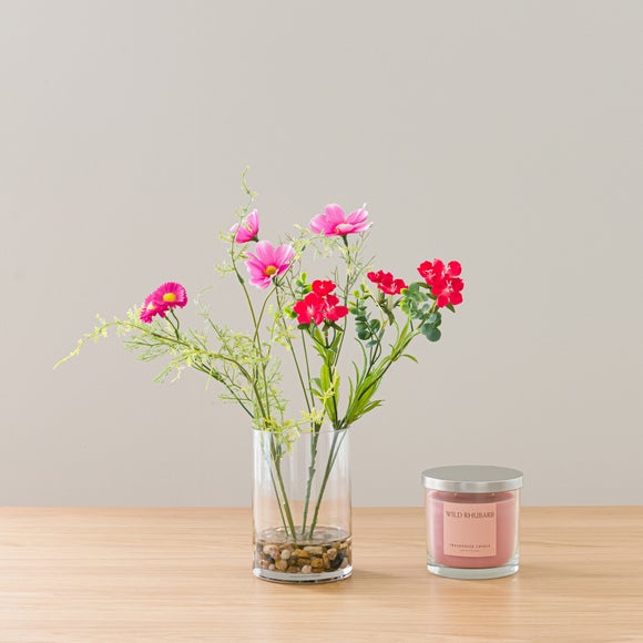 Artificial Wildflower Bouquet in Vase & Wild Rhubarb Candle Gift Set by ...