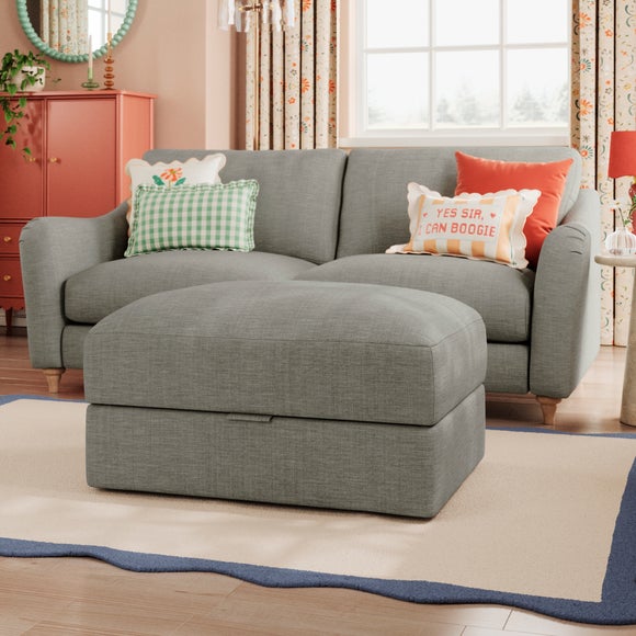 Hattie Slub Faux Linen Storage Footstool by Dunelm | ufurnish.com