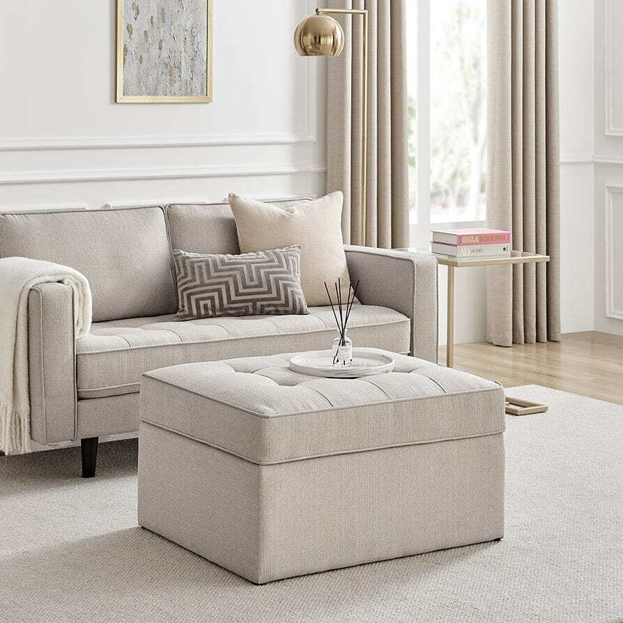 DUSK Sloane Pouffe - Stone Grey by Dusk | ufurnish.com