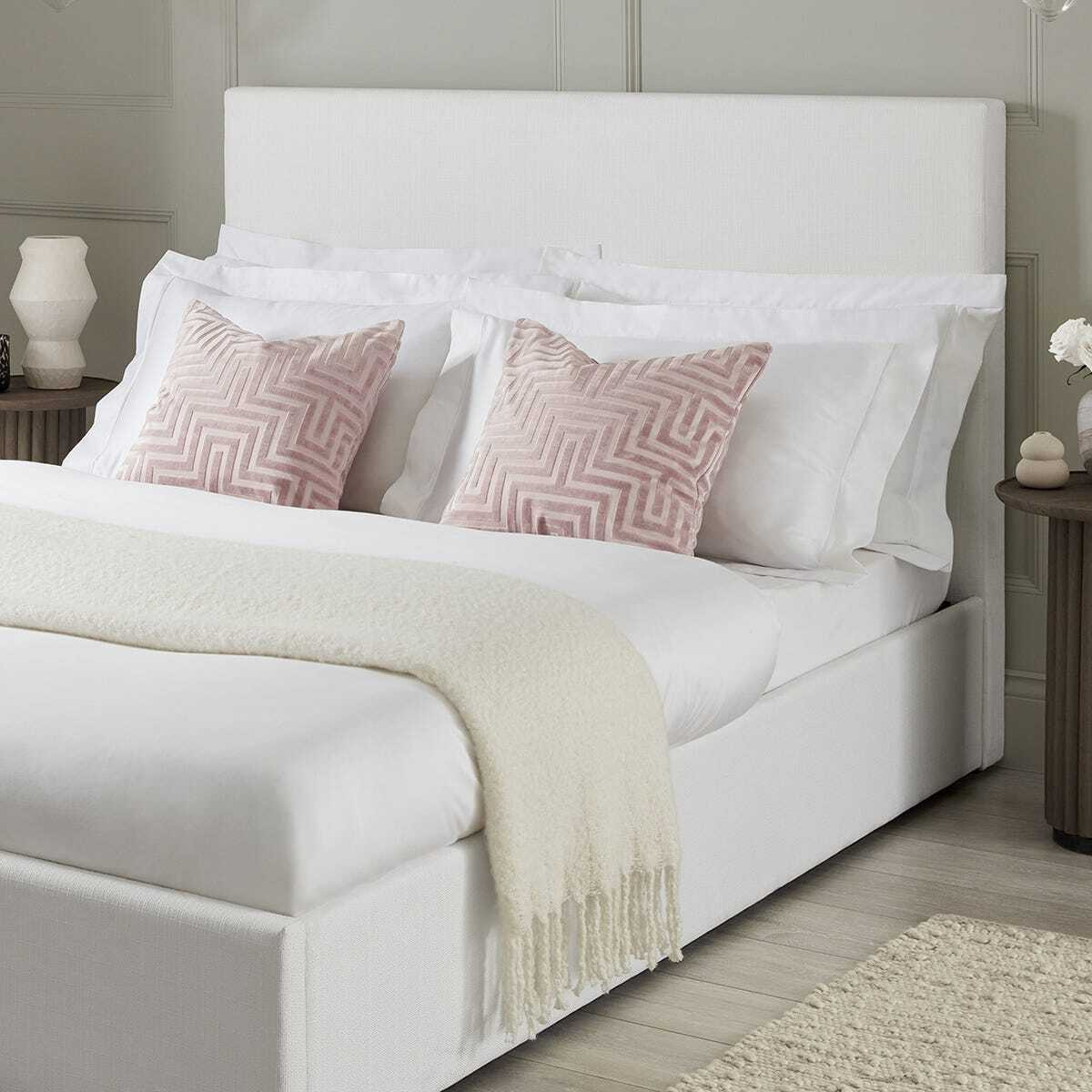 DUSK Hampton Ottoman Storage Bed - Double - Off White - Linen Look by ...