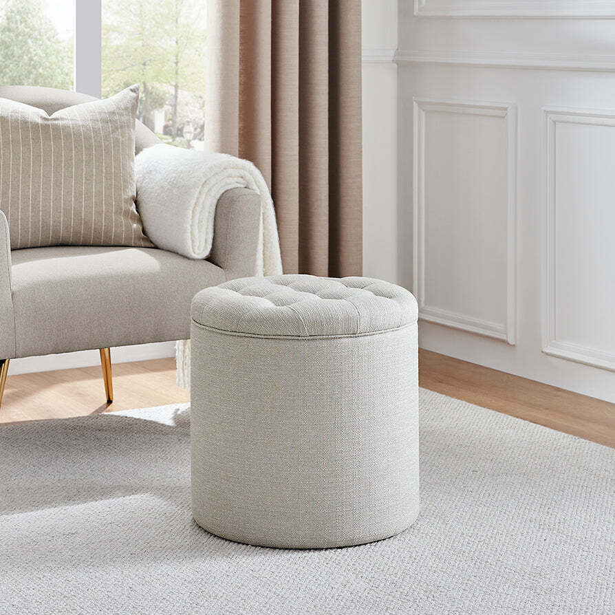 DUSK Button Back Storage Stool - Stone Grey by Dusk | uFurnish.com