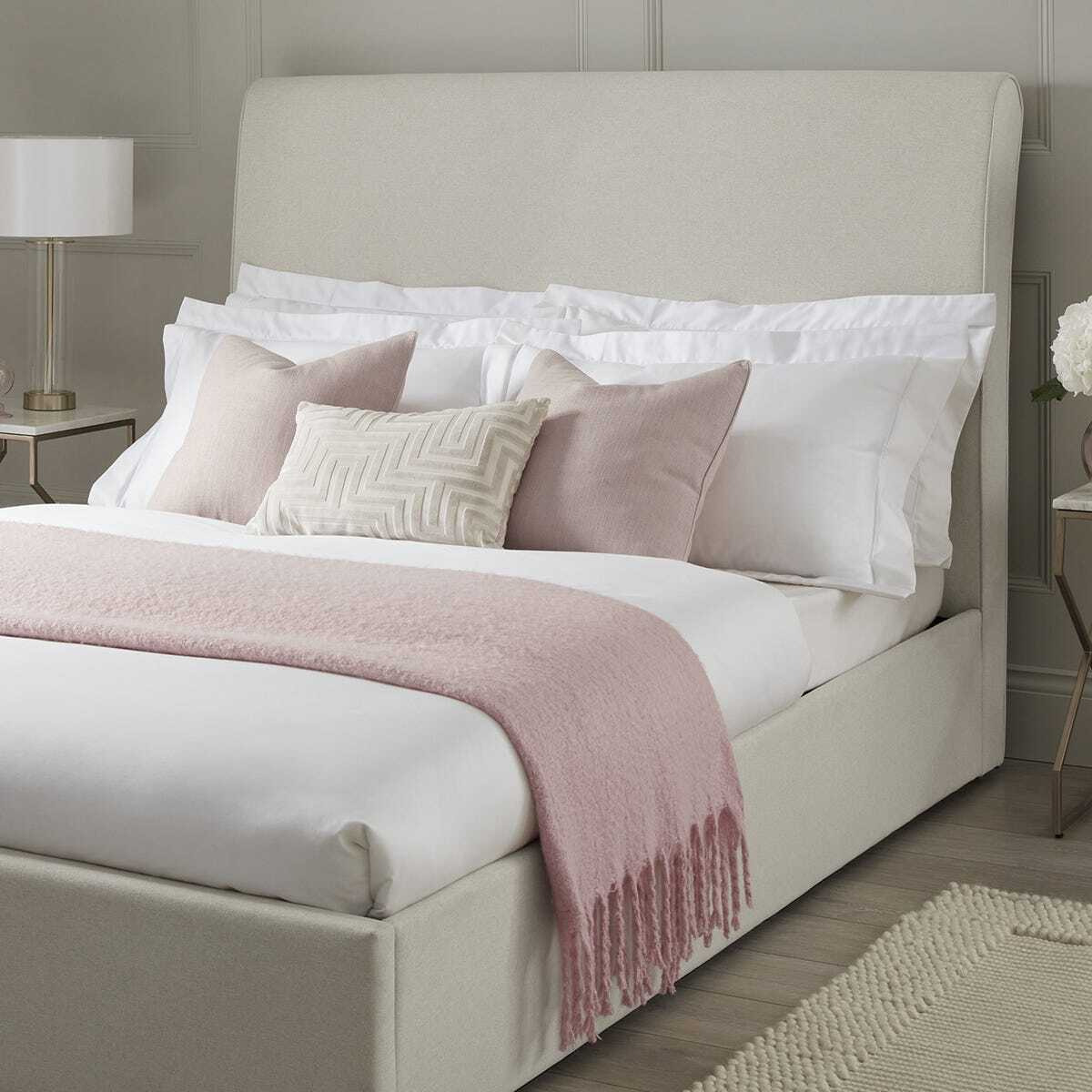 DUSK Savoy Scroll Back Ottoman Storage Bed - Double - Cream - Linen ...