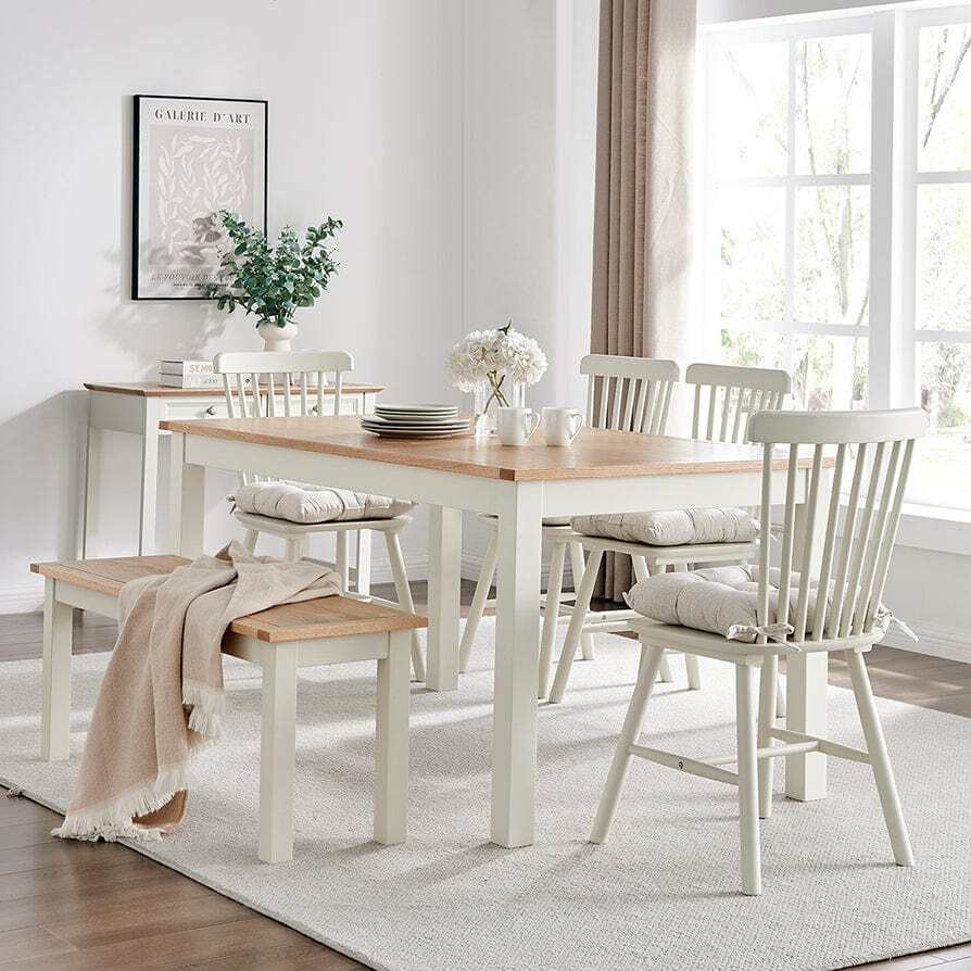 DUSK Alice 4-6 Seater Dining Table - Oak/Cream by Dusk | ufurnish.com