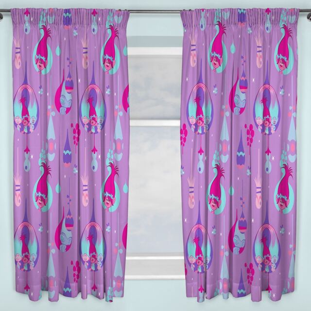 "Trolls Curtains 66"" X 72"" Childrens Bedroom Curtains Purple Poppy ...