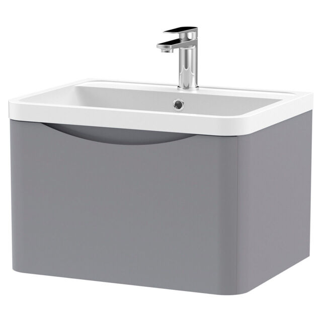 Nuie Lunar Satin Grey 600mm Single Drawer Wall Hung Vanity Unit And by eBay | ufurnish.com