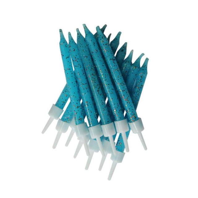 12 Blue Glitter Birthday Candles With Holders, Long Burning, 7.5cm by ...
