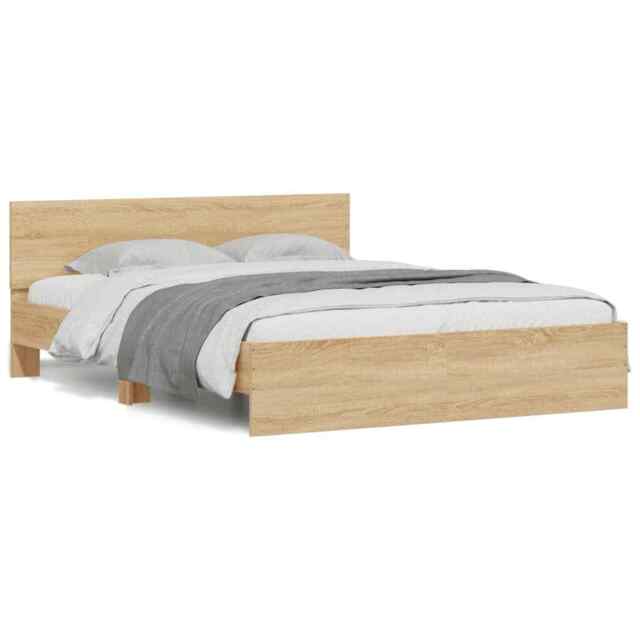 Bed Frame With Headboard And Led Sonoma Oak 150x200 Cm King Size By