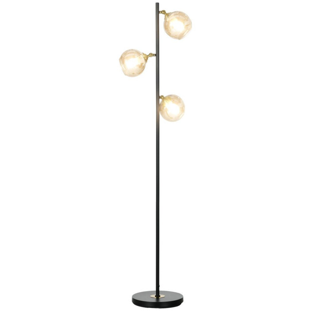Homcom Modern Floor Lamp With Glass Global Shade, 3 Light, For Living ...