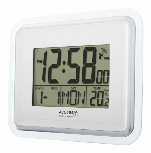 Silver 24hr Radio Controlled Digital Wall Clock Lcd Calendar by eBay ...