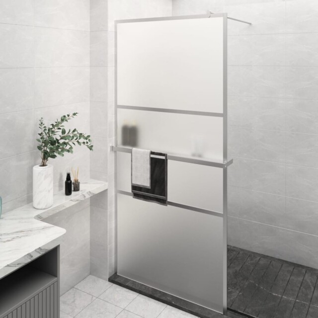 Chrome Walk-in Shower Wall 100x195 Cm Esg Glass & Aluminium With Shelf ...