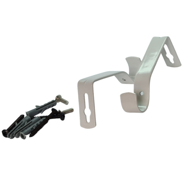 2 Heavy Duty Metal Curtain Rod Pole Holder Wall Brackets White Drapery ...