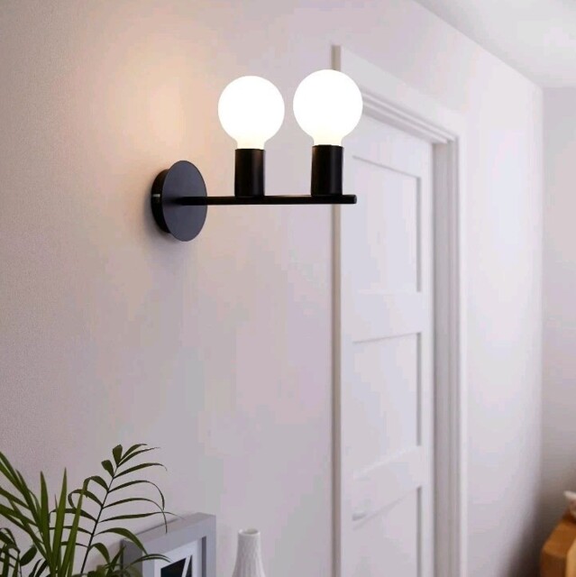 Goodhome E27 Darrah Vintage Style Metal Matt Black Double Wall Light by ...
