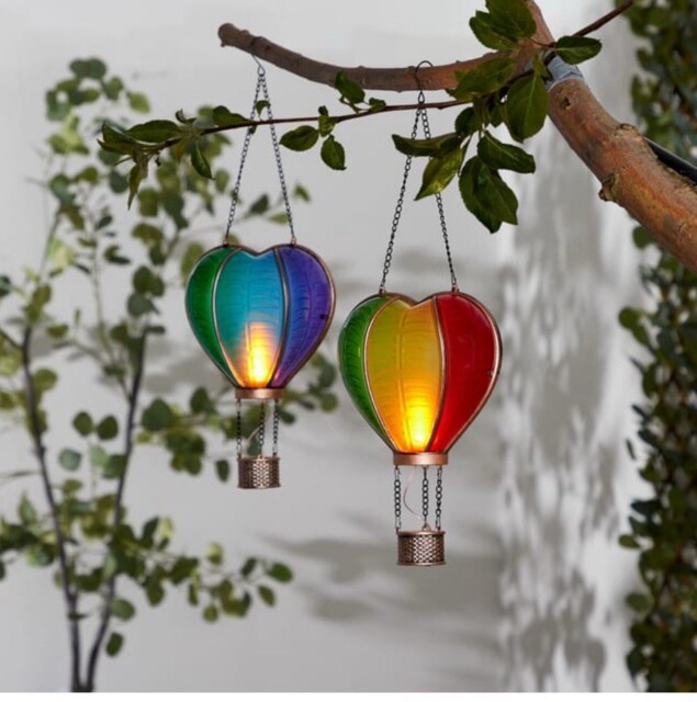 2 Hanging Rainbow Flaming Effect Heart Balloon Fiesta Solar Powered by ...