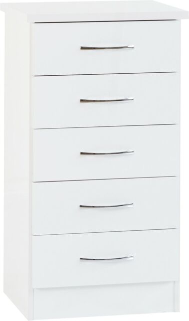 Nevada White Gloss 5 Drawer Narrow Chest by eBay | ufurnish.com